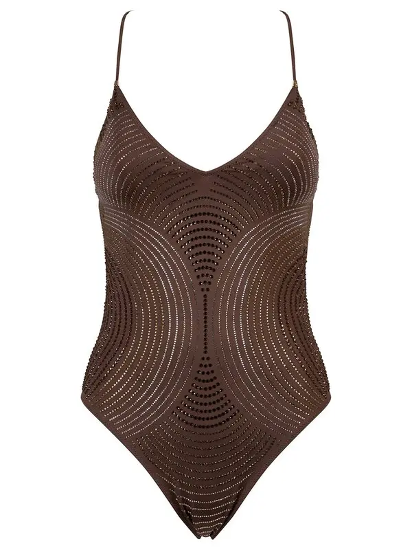 PIN-UP STARS Printed One Piece Swimsuit - Brown