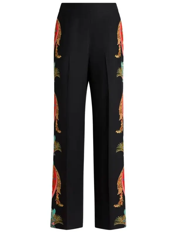 Etro Palazzo Pants In Silk With Paisley Foliage Print