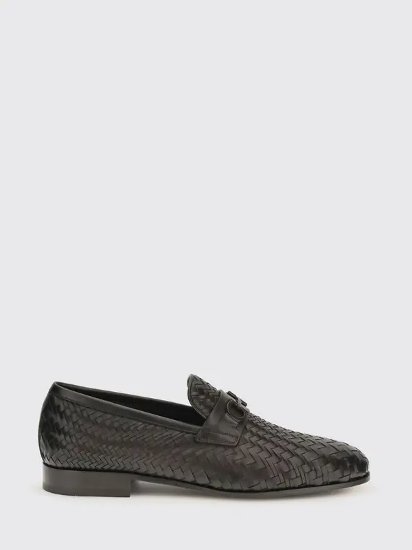 FERRAGAMO Gancini Woven Leather Loafers - Dark