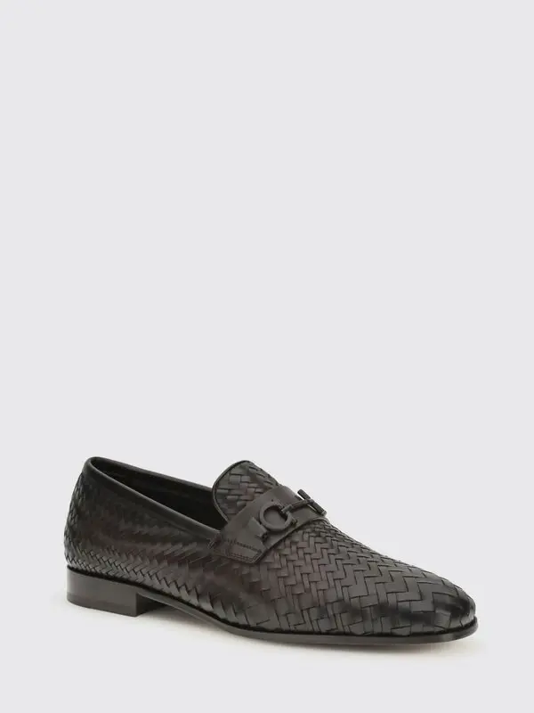 FERRAGAMO Gancini Woven Leather Loafers - Dark