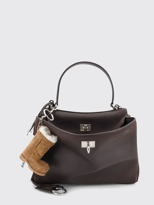 Balenciaga Rodeo Leather Bag With Charms - Coffee