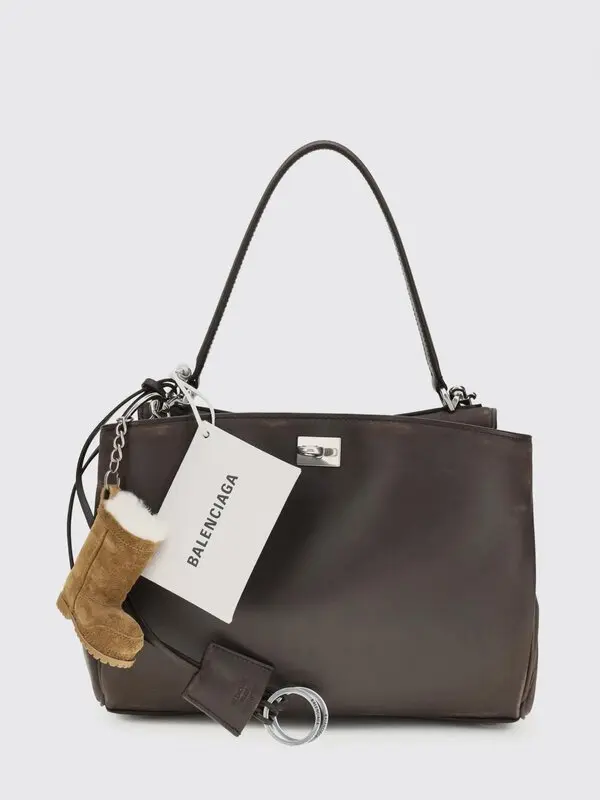 Balenciaga Rodeo Leather Bag With Charms - Coffee
