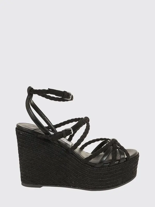 JIMMY CHOO Nyra Wedge Sandal In Woven Suede And Leather - Black