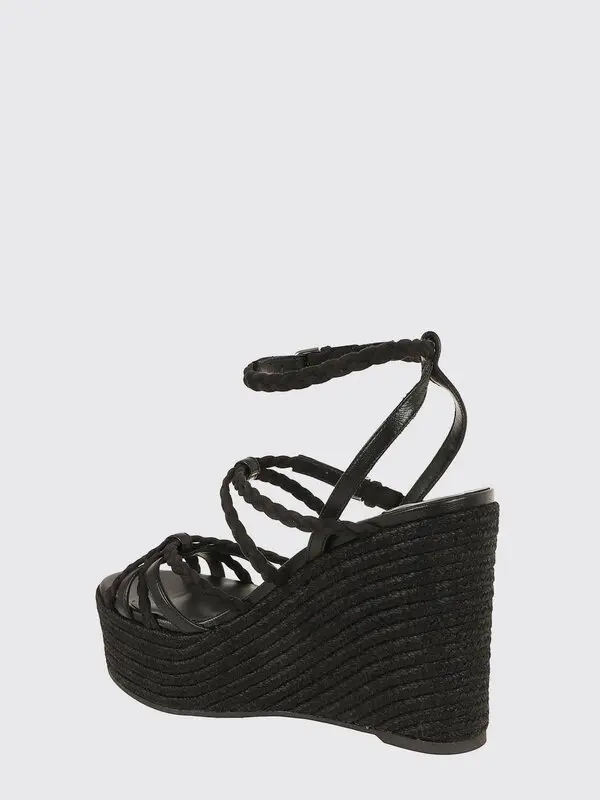 JIMMY CHOO Nyra Wedge Sandal In Woven Suede And Leather - Black