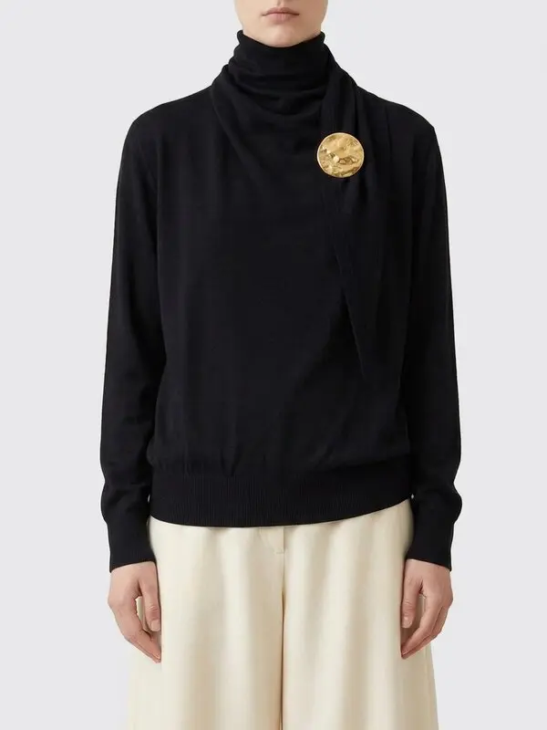 JIL SANDER Virgin Wool Turtleneck With Metal Plaque - Black