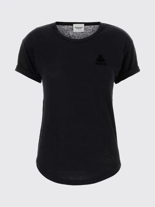 Isabel Marant Étoile Slim Fit Linen T-shirt With Flocked Logo And Dropped Shoulders - Black
