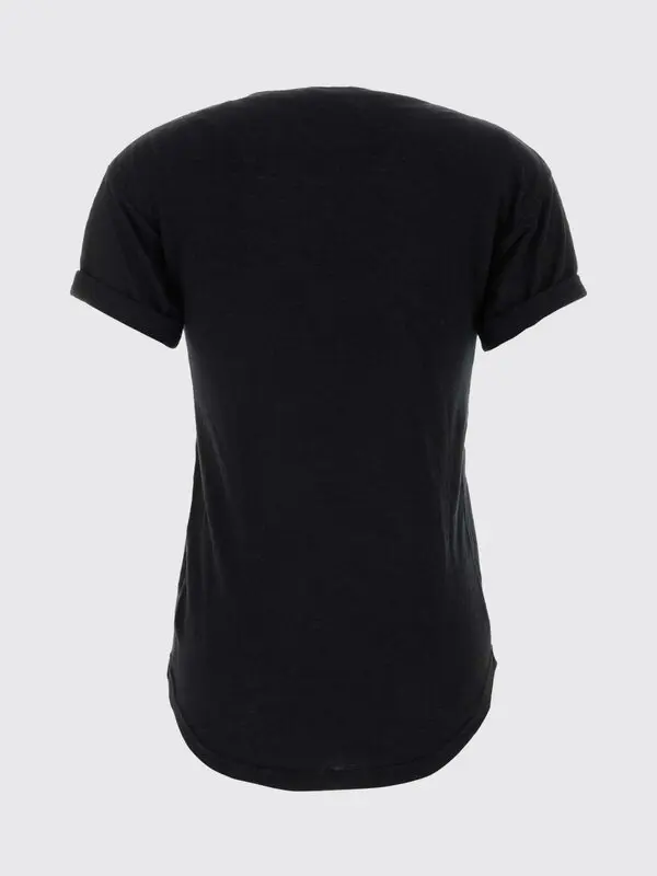 Isabel Marant Étoile Slim Fit Linen T-shirt With Flocked Logo And Dropped Shoulders - Black