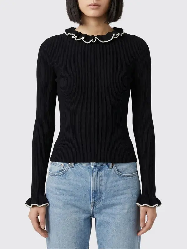 Valentino Garavani Ribbed Ruffle Trim Sweater