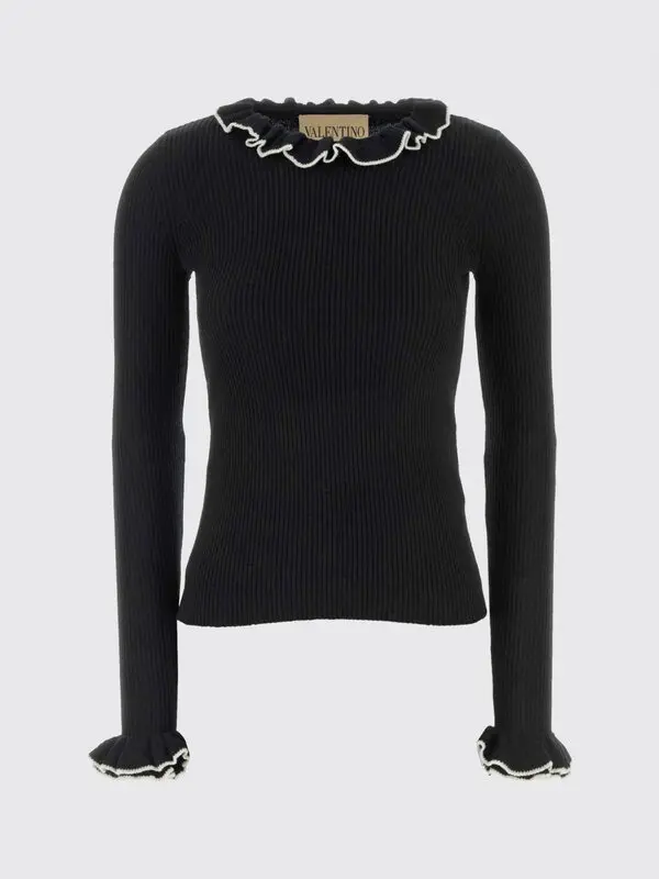 Valentino Garavani Ribbed Ruffle Trim Sweater