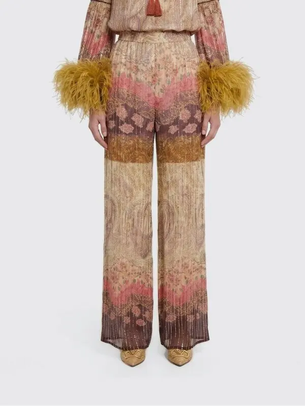 Valentino Garavani Printed Silk And Lurex Palazzo Trousers - Beige