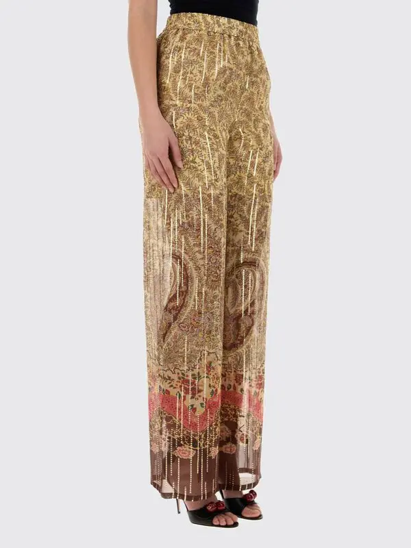 Valentino Garavani Silk & Lurex Palazzo Trousers - Beige