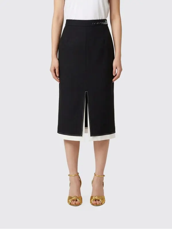 Marni Midi Skirt With Contrast Piping - Black