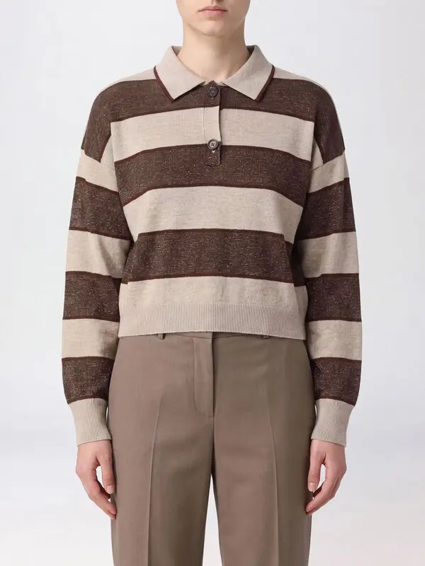 Brunello Cucinelli Wool And Cashmere Long Sleeve Polo Shirt - Striped