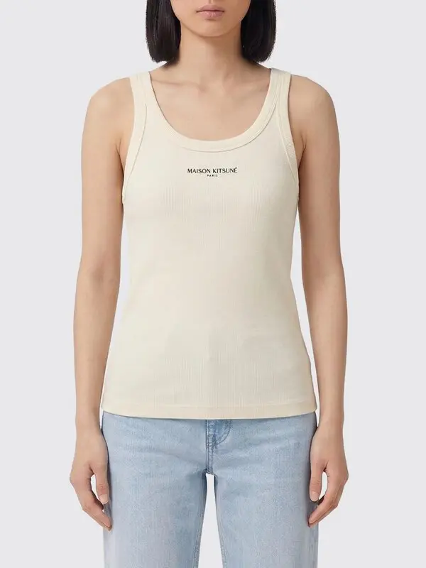 Maison Kitsuné Ribbed Logo Tank Top - Beige