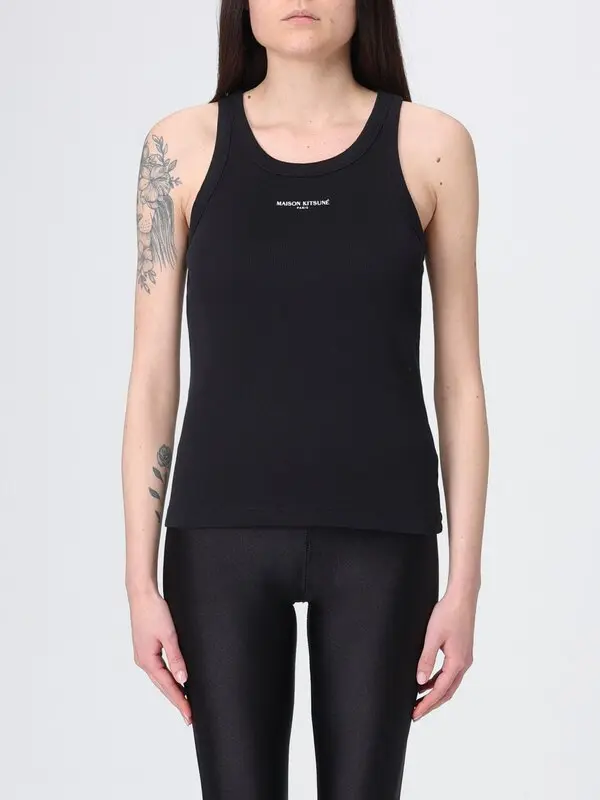 Maison Kitsuné Ribbed Logo Tank Top - Black