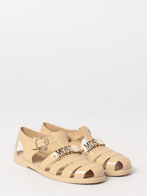 Moschino Pvc Perforated Sandals With Adjustable Ankle Strap - Brown