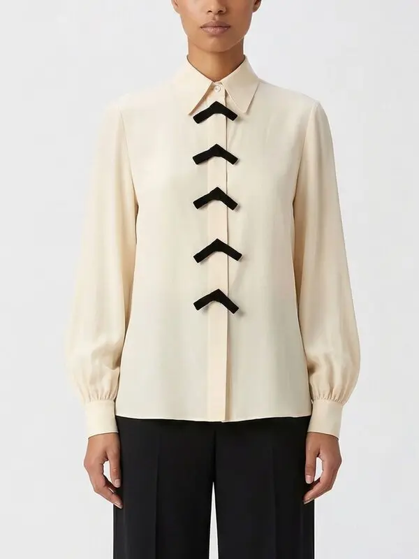 Valentino Garavani Silk Shirt With Bow Detail - Beige