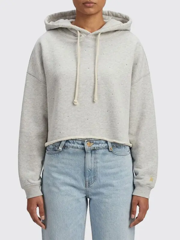 GOLDEN GOOSE Cropped Cotton Hoodie - Grey