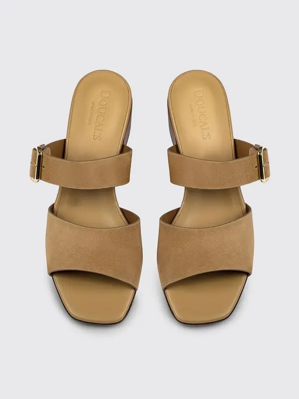 DOUCAL'S Suede Mule Sandals With Adjustable Strap - Beige