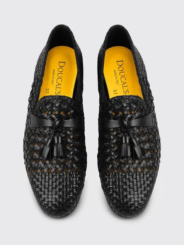 DOUCAL'S Woven Leather Loafers With Tassel Detail - Black