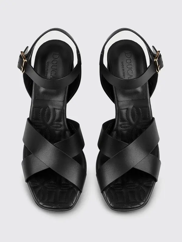 DOUCAL'S Leather Sandals With Adjustable Ankle Strap - Black