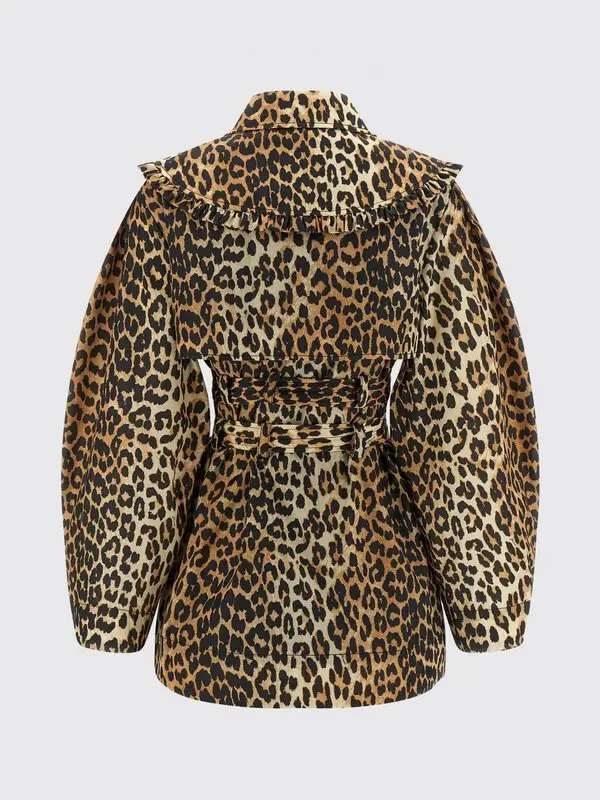 GANNI Animal Print Double-breasted Trench Coat - Brown