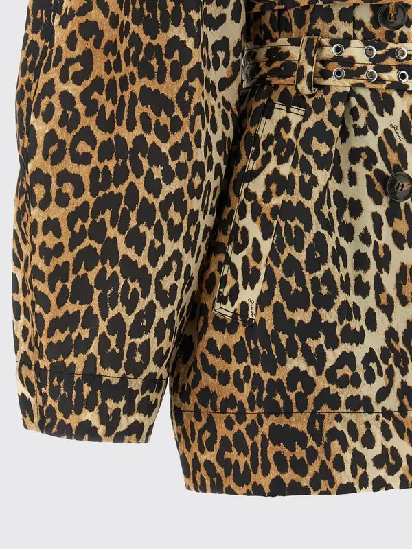 GANNI Animal Print Double-breasted Trench Coat - Brown