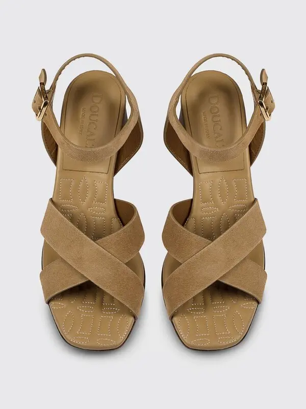 DOUCAL'S Suede Sandals With Adjustable Ankle Strap - Beige