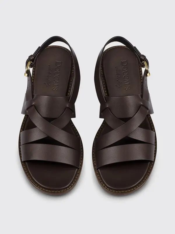 DOUCAL'S Leather Slingback Sandals - Coffee