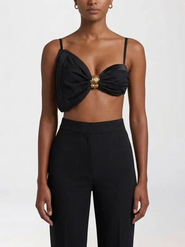 Elisabetta Franchi Crop Bra Top With Metal Ring - Black