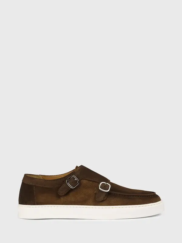 DOUCAL'S Suede Monk Strap Shoes - Brown