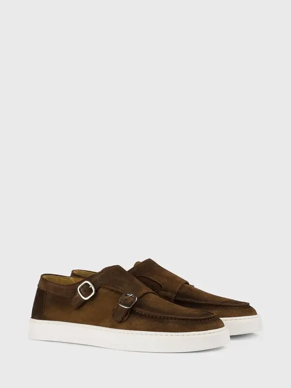 DOUCAL'S Suede Monk Strap Shoes - Brown
