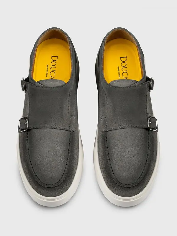 DOUCAL'S Suede Monk Strap Shoes - Grey