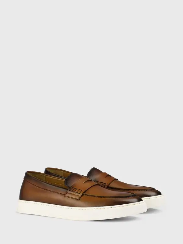 DOUCAL'S Leather Loafers With Saddle Strap Detail - Brown