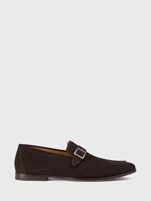 DOUCAL'S Suede Loafers With Adjustable Strap - Earth