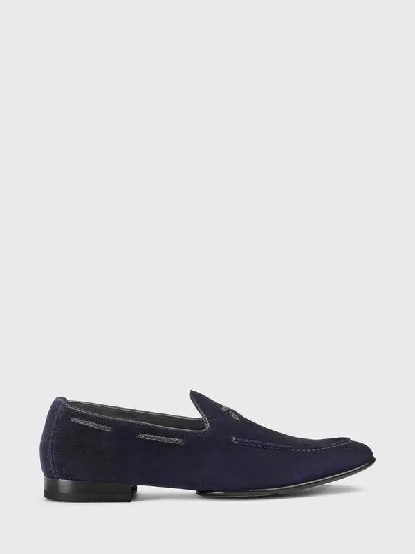 DOUCAL'S Suede Loafers With Woven Straps - Blue