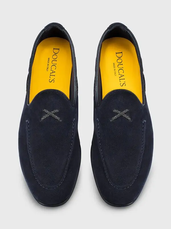 DOUCAL'S Suede Loafers With Woven Straps - Blue