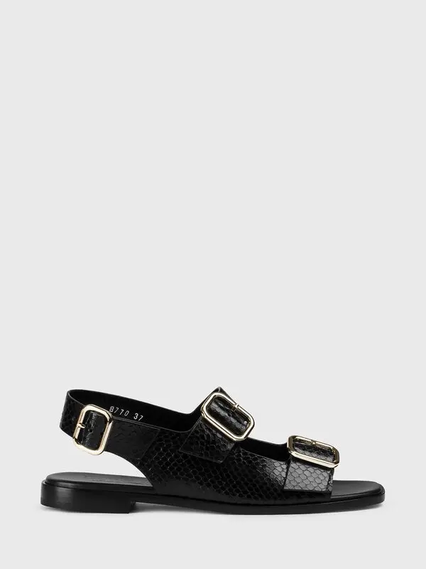 DOUCAL'S Python Print Leather Slingback Sandals - Black