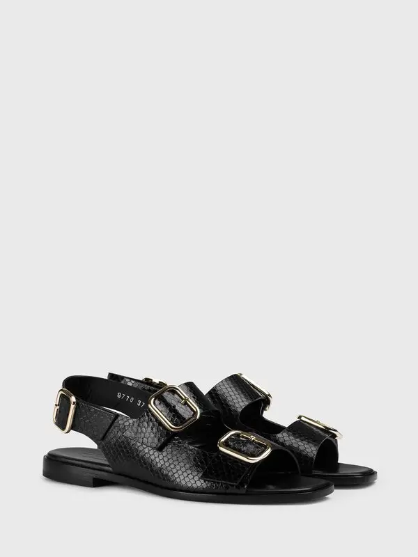 DOUCAL'S Python Print Leather Slingback Sandals - Black