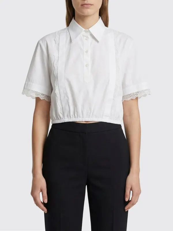 Ermanno Scervino Cropped Cotton Shirt With Lace Trim - White