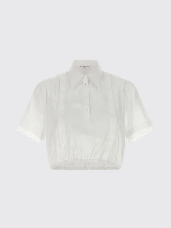 Ermanno Scervino Cropped Cotton Shirt With Lace Trim