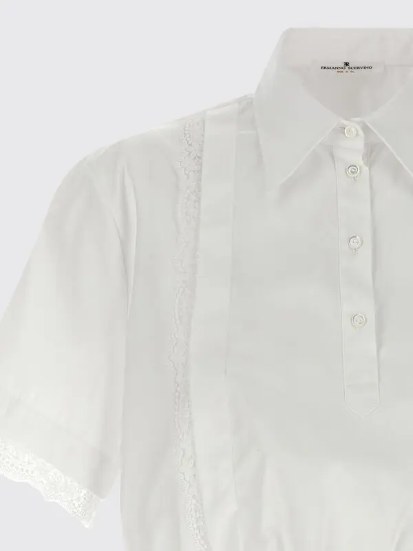 Ermanno Scervino Cropped Cotton Shirt With Lace Trim