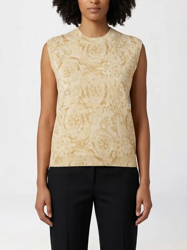 Versace Baroque Print Silk Sleeveless Top - Yellow
