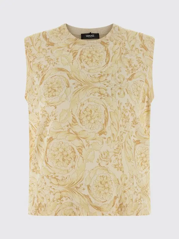 Versace Baroque Print Silk Sleeveless Top - Yellow