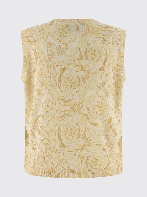 Versace Baroque Print Silk Sleeveless Top - Yellow