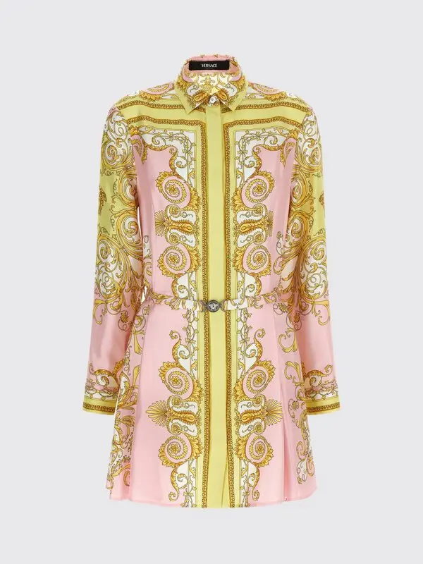 Versace Baroque Print Silk Long Sleeve Shirt Dress