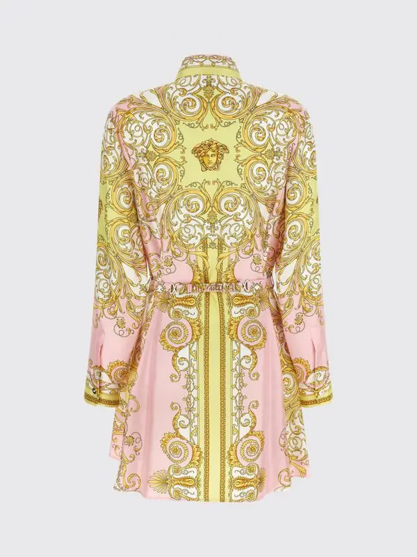 Versace Baroque Print Silk Long Sleeve Shirt Dress