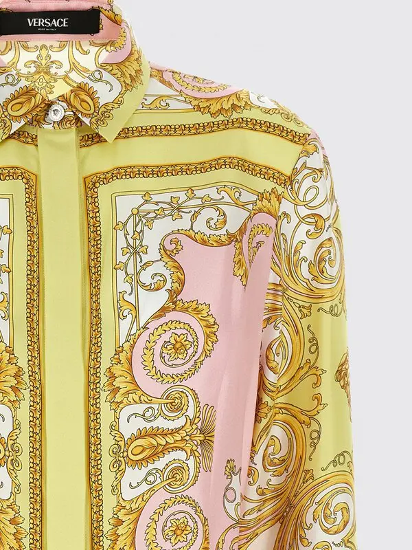 Versace Baroque Print Silk Long Sleeve Shirt Dress