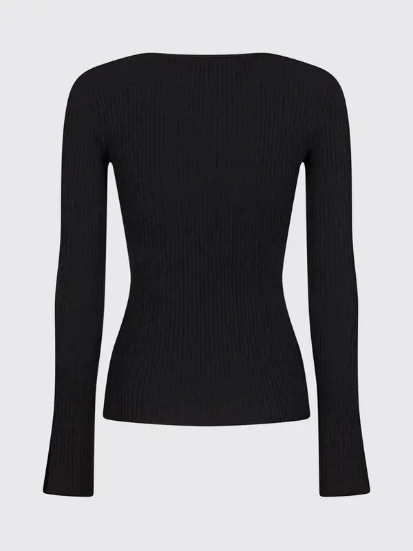 COURREGES Ribbed Square Neck Long Sleeve Top - Black