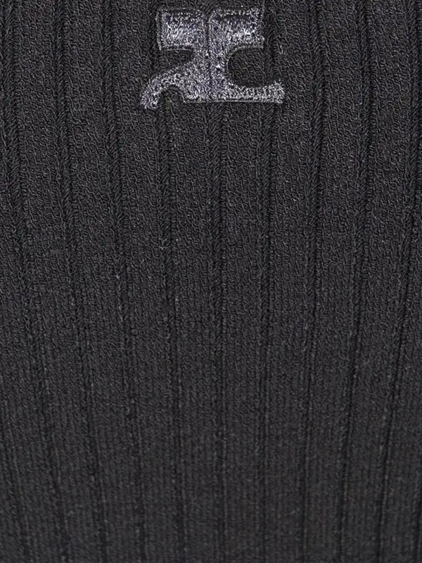 COURREGES Ribbed Square Neck Long Sleeve Top - Black